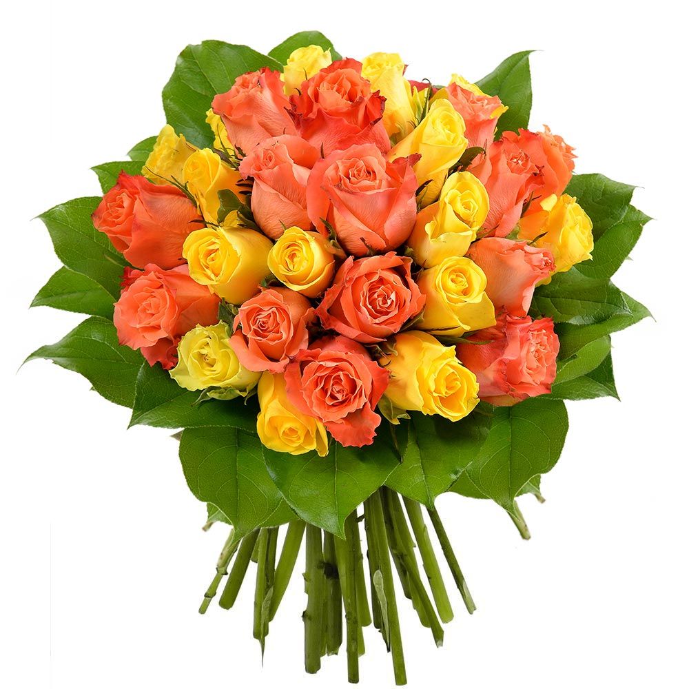 Bouquet 30 Roses Jaunes et Orange - Livraison en Express