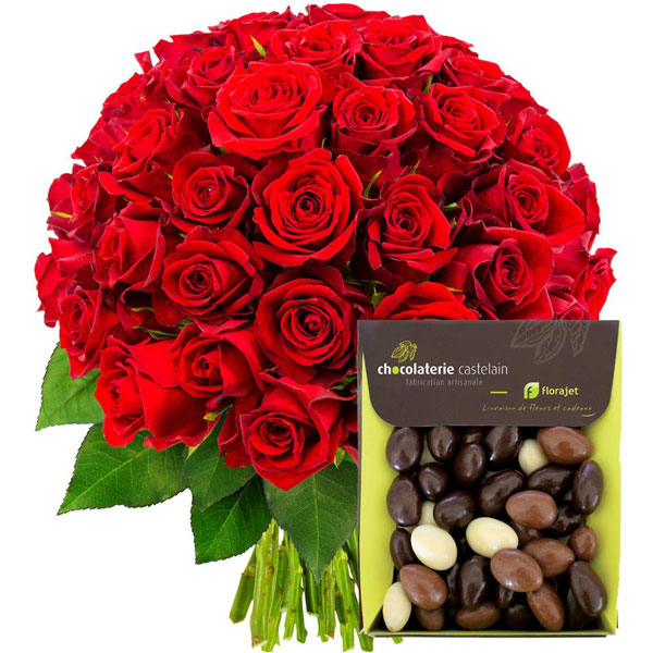 Cadeaux Gourmands "50 ROSES ROUGES + MéLANGE" - Livraison Express ...
