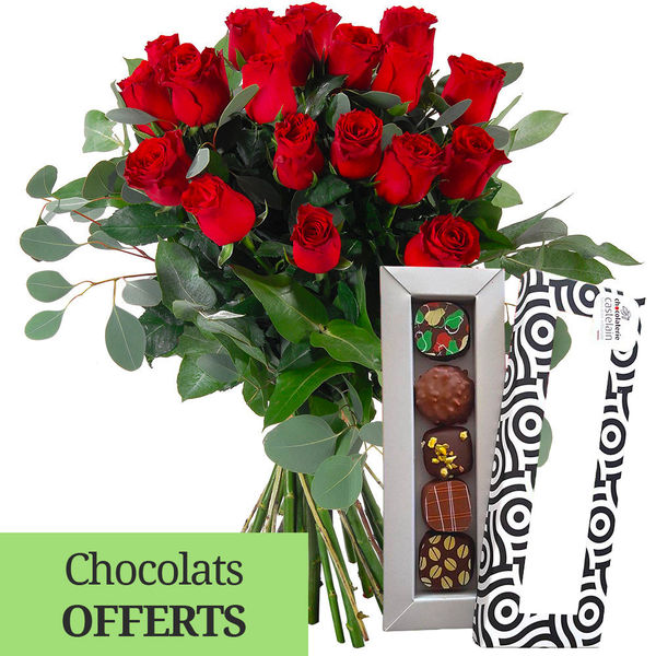 Bons plans "20 GRANDES ROSES ROUGES + CHOCOLATS" - Livraison Express ...