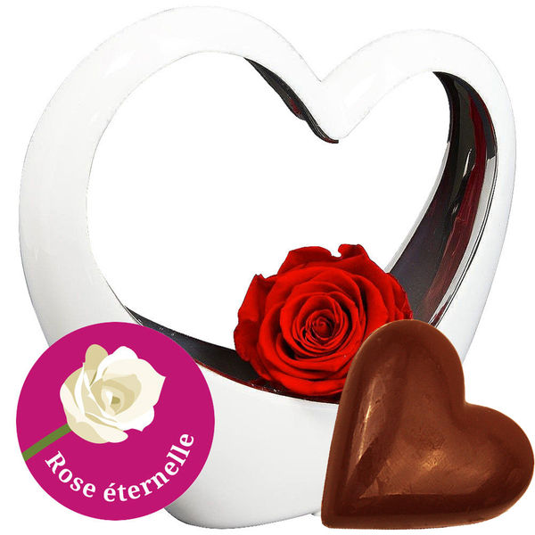 Bouquet de roses "COEUR BLANC + ROSE ROUGE + COEUR CHOCO" - Livraison ...
