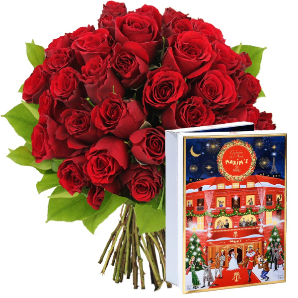 Cadeaux Gourmands "40 ROSES ROUGES + CALENDRIER MAXIM'S" - Livraison ...