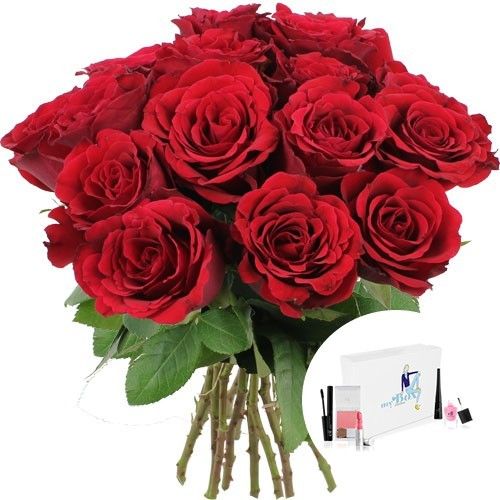 Bouquet de roses "15 ROSES ROUGES + COFFRET BEAUTE ROSE" - Livraison ...