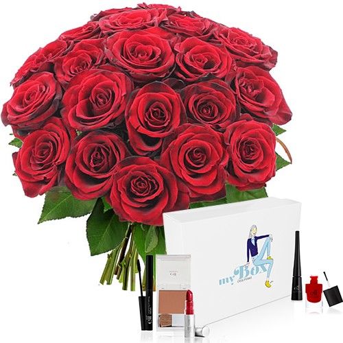 Cadeaux Bien-Etre "20 ROSES ROUGES + COFFRET BEAUTE ROUGE" - Livraison ...