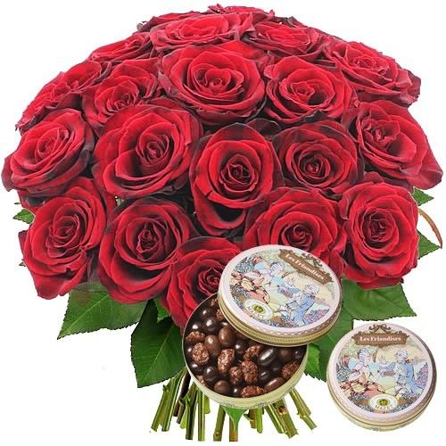 Bouquet de roses "20 ROSES ROUGES + BOITE FRIANDISE" - Livraison ...