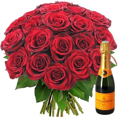 Bouquet de roses "20 ROSES ROUGES + CHAMPAGNE" - Livraison Express ...